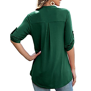 Othyroce Womens Summer Tops 3X Plus Size Tops for Women V Neck Tunics 3/4 Sleeve Shirts for Women, Dark Green Tops