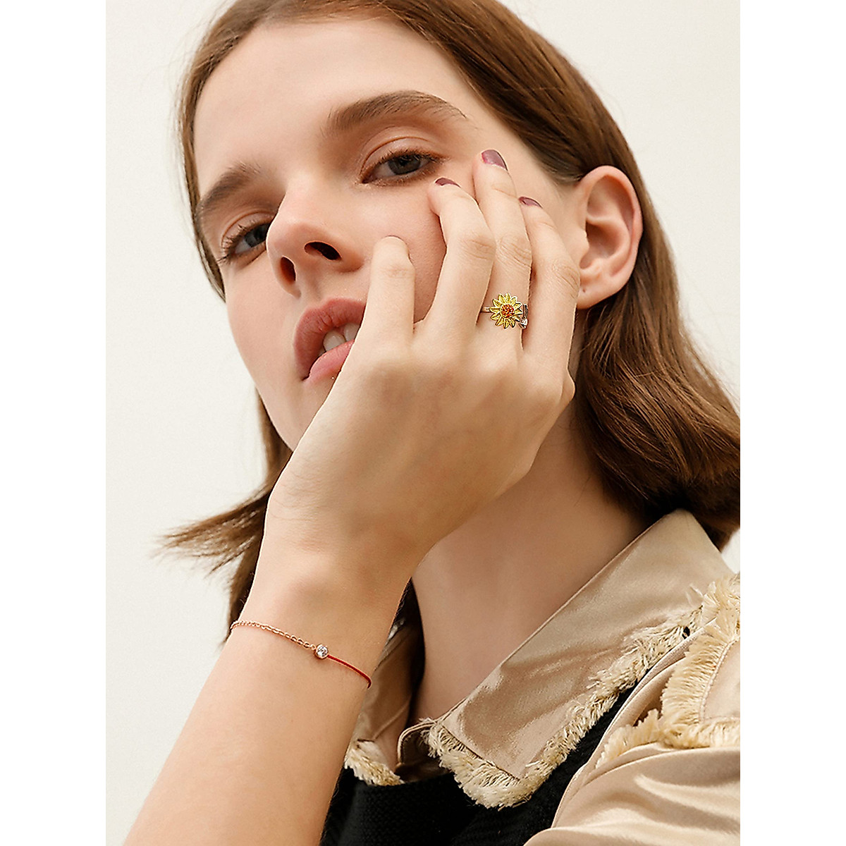 Jewenova Sterling Silver Sunflower Fidget Ring for Women, You Are My Sunshine Stress Relieving Ring, Christmas Jewelry Gift For Women