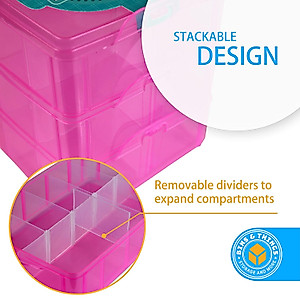 Bins & Things Bead Organizer with Adjustable Compartments - Durable Toy Organizers and Storage Solution for Dolls, Crafts, Mini Toy Figures, Jewelry and Beads - 4 Tier, 20 Compartments, Pink