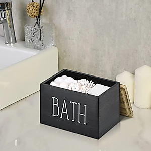 Rustic Tampon Storage Container for Bathroom, Decorative Bathroom Countertop Organizer Storage Box Tampons Organizer Holder, Wood 3 Compartments Cotton Swab Ball Qtip Container with Lid