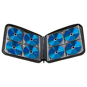 SANWA 160 Capacity CD Case, Large CD Sleeves, Portable DVD VCD Storage Box, Portable Zipper Bag, EVA Protective Blu-ray Wallet with Handle, for Car, Home, Office, Games Disc, Audio Music, Black