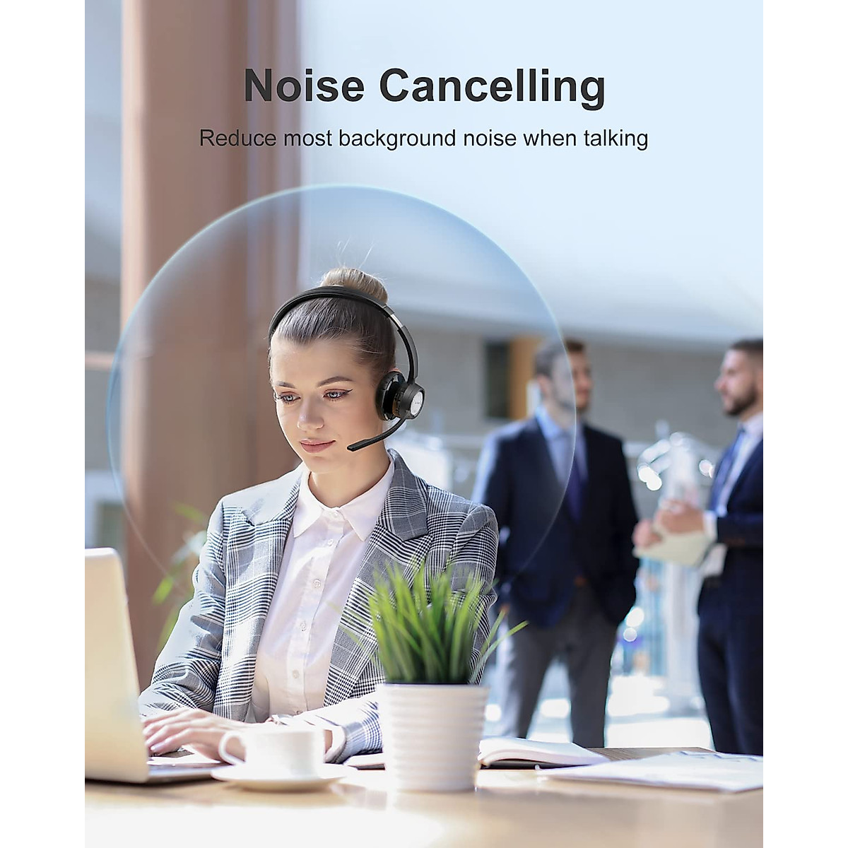 Link Dream Trucker Bluetooth Headset 20H Talktime Wireless Headset with 270°Rotatable Noise Cancelling Microphone USB Dongle for Online Meeting, Office Home, Call Center, Computer, Cell Phone