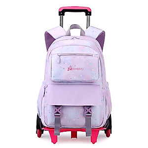 Tanou Rolling Backpack, Lightweight Backpacks with Wheels for Girls, 2023 Kids Roller Bookbags for School Travel, 16 Inch, Purple Star