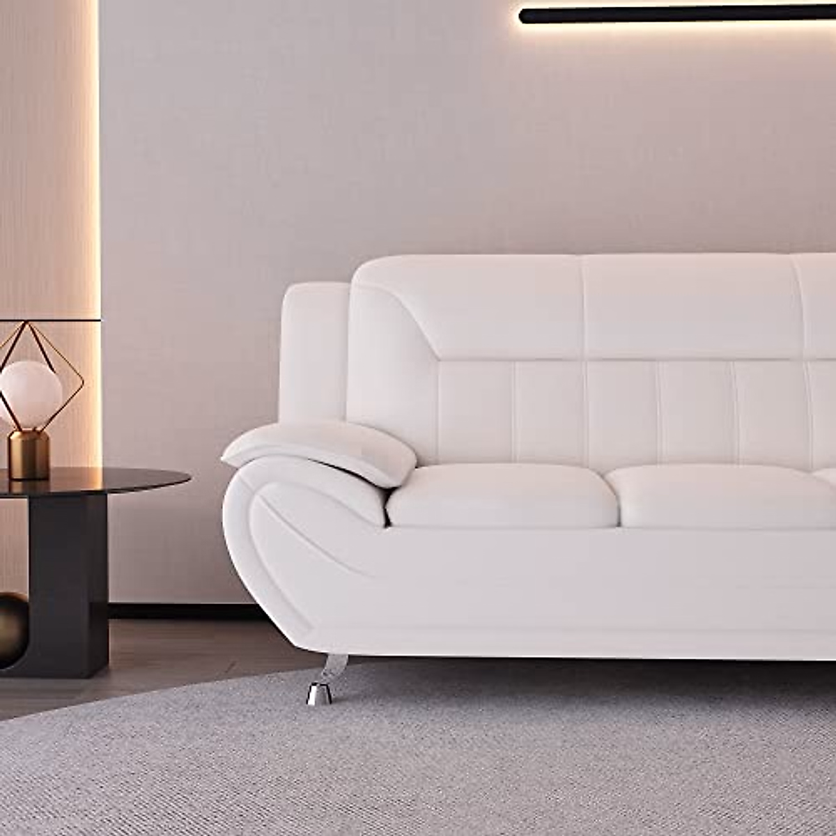 US Pride Furniture Michael Collection Modern Style Faux Leather Couch-Versatile 3 Seater Accent Piece for Living Room, Bedroom or Office-Comfortable Design and Elegant Look, 79" Sofa, Snowy White