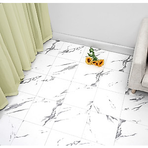 Peel and Stick Floor Tile White Marble Look Vinyl Flooring Peel and Stick Waterproof and Durable Self-Adhesive and Removable DIY Flooring for Transfer Bathroom Kitchen Rentals 12 inch