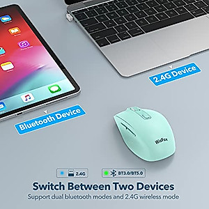 WisFox Bluetooth Mouse, Silent Wireless Mouse Come with 2 Modes (Bluetooth 3.0/5.0 + USB), Multi-Device Portable Cordless Mouse for Laptop, iPad, MacOS, PC, Windows, Android (Mint Green)