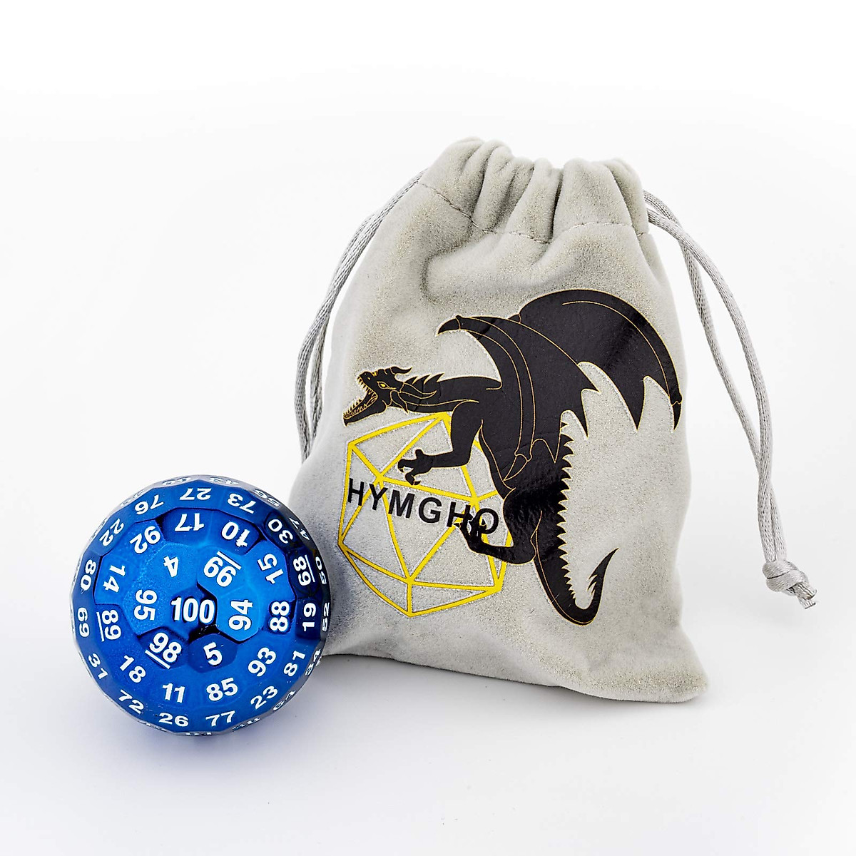 Single 100 Sided Polyhedral Metal Zinc Alloy Dice D100 dice Dungeon, Solid Blue Color with White Numbering (50mm)