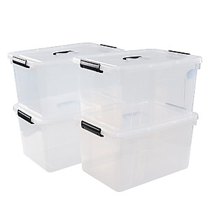Tstorage 20-Quart Plastic Bins with Lid, Clear Plastic Boxes with Handles, 4-Pack