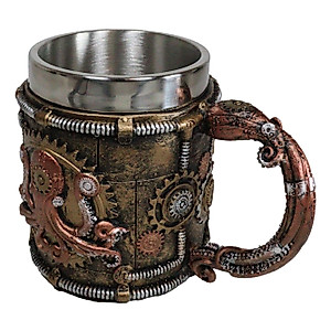 Ebros Brazen Steampunk Kraken Octopus Cyborg With Sculpted Robotic Gearwork Valves And Pipelines Beverage Drinkware Serveware Decorative Accent (Drinking Mug Cup)