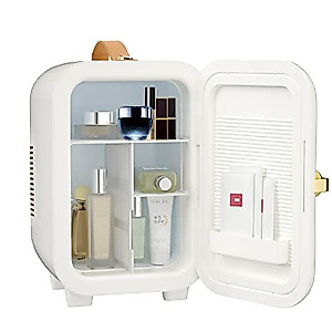 Cegsin Mini Fridge, 6 Liter/8 Cans Small Skincare Fridge, AC/DC Portable Mini Refrigerator, Compact Plug In Cooler and Warmer for Bedroom, Dorm, Office, Car, Beverage, Cosmetic & Makeup (Beige)