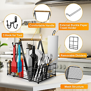 JBBTOOL Grill Caddy, BBQ Caddy for Outdoor Grill, Camping Caddy for Plate Cutlery, Picnic Condiment Caddy, Outdoor Kitchen Barbecue Accessories, RV Patio Tailgate Essentials, Grilling Gifts for Men