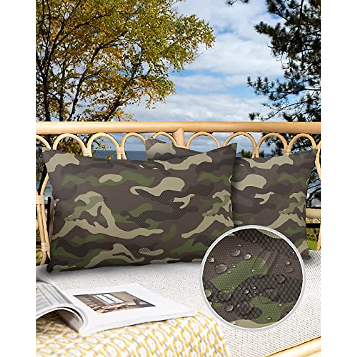 Meet 1998 Throw Pillow Covers 20x12 - Set of 2 Waterproof Pillow Cushion Cases,Army Green Desert Camo Pillowcases Decorative Outdoor Pillow Cover for Sofa Couch Bedroom