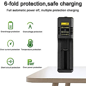 21700 Rechargeable Battery Charger,Single-Slot Intelligent Battery Charger for 3.7V Li-ion 26650,21700 5000mah,18650,18500,18350,16650 Rechargeable Battery