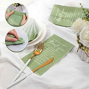 100 Plain Thank You Wedding Napkins Cocktail Beverage Napkins Newlyweds to Family Friends Guests 3 Ply Facial Tissues Napkins Pack Wedding Shower Engagement Rehearsal Dinner Party Supply (Sage Green)