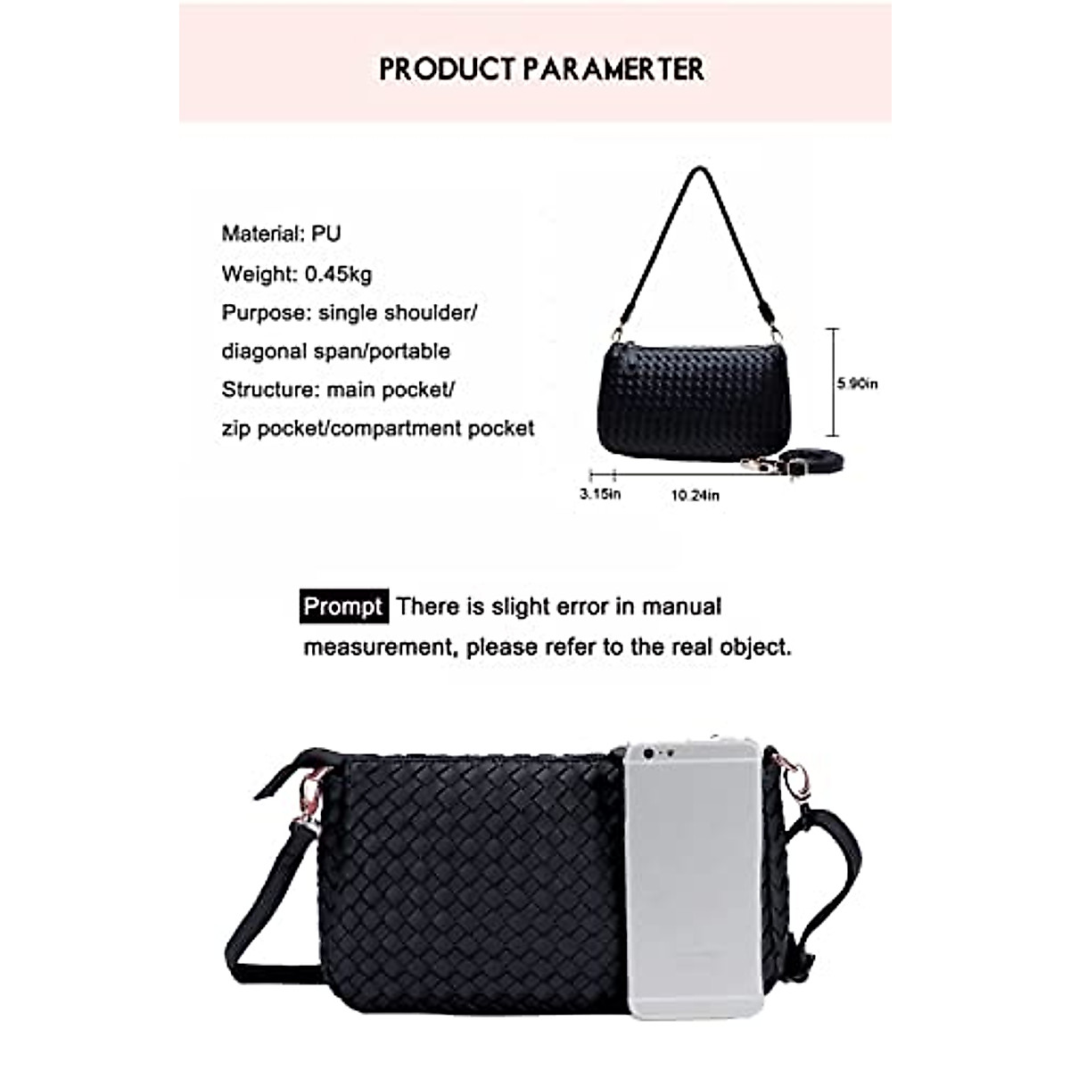 PODODNOE Shoulder Bag Underarm Bag Handbag Trendy Evening Clutch Purse (Black)