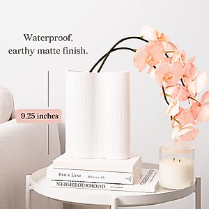 Luxe Infinity White Vase. 9” Ribbed Vase for Flowers. Organic Modern Home Decor. Pampas Grass Vase. Fluted Vase. Modern Vase. Aesthetic Vase. Tall White Flower Vase for Decor. White Ceramic Vase