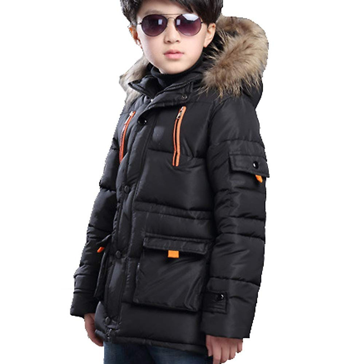 FARVALUE Boy Winter Coat Warm Quilted Puffer Water Resistant Parka Jacket with Detachable Fur Hood for Big Boys Black 10-11 Years
