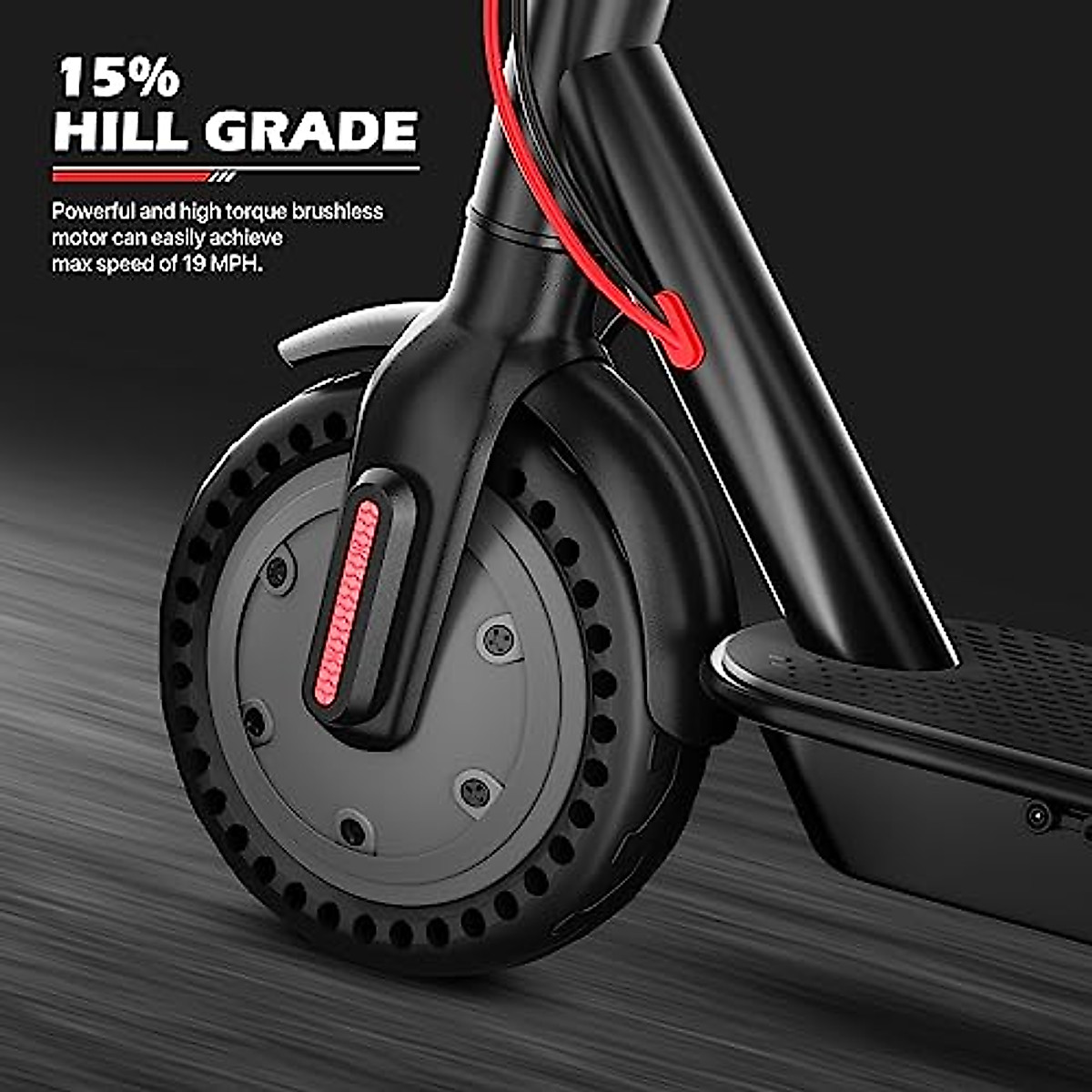 MoNiBloom E Scooter 19 Mph & 16 Mile Range, 8.5" Solid Tires Electric Kick Scooter w/Maximum Grade Climb of 15%, Cruise Control, IP4 Waterproof Load 330lbs Folding Commuting Scooter for Adults & Teens