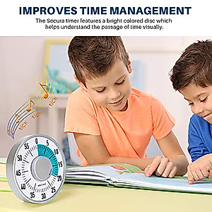 Secura 60-Minute Visual Timer 6-Inch Mechanical Countdown Timers for Teaching, Meeting, Cooking, Working - Timer for Kids with Magnetic Backing, Foldable Legs, Hanging Hole (Blue)