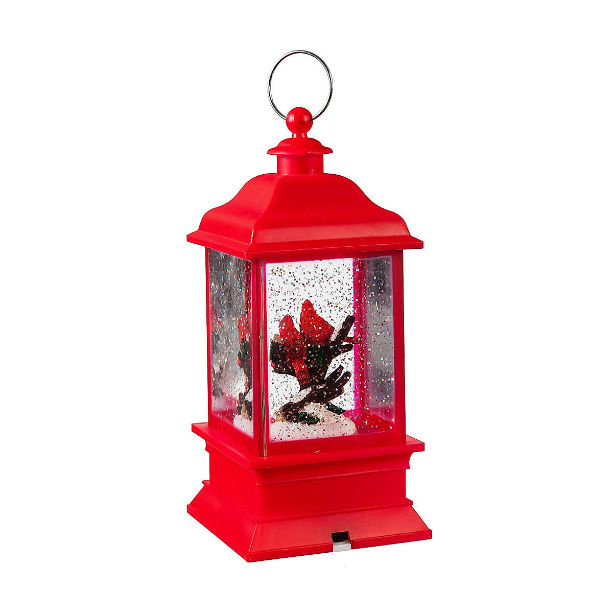 Cypress Home Beautiful Christmas Cardinal Glass LED Water Lantern Table Décor - 4 x 4 x 9 Inches Indoor/Outdoor Decoration for Homes, Yards and Gardens