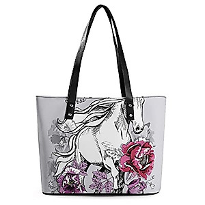 Womens Handbag Horse Flower Leather Tote Bag Top Handle Satchel Bags For Lady