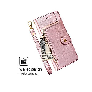 Arseaiy Case for Samsung Galaxy Note 10 Lite/A81/M60S Flip Phone Case PU Leather Zipper Pocket Wallet Case Cover with Card Holder Kickstand Shell Pink