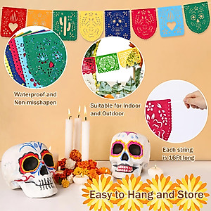 SEPGLITTER 5 Packs Mexican Party Banners, Felt Fiesta Banner Papel Picado Banners Cinco de Mayo Dia De Los Muertos Decor for Day of The Dead Wedding and Mexican Theme Party Supplies