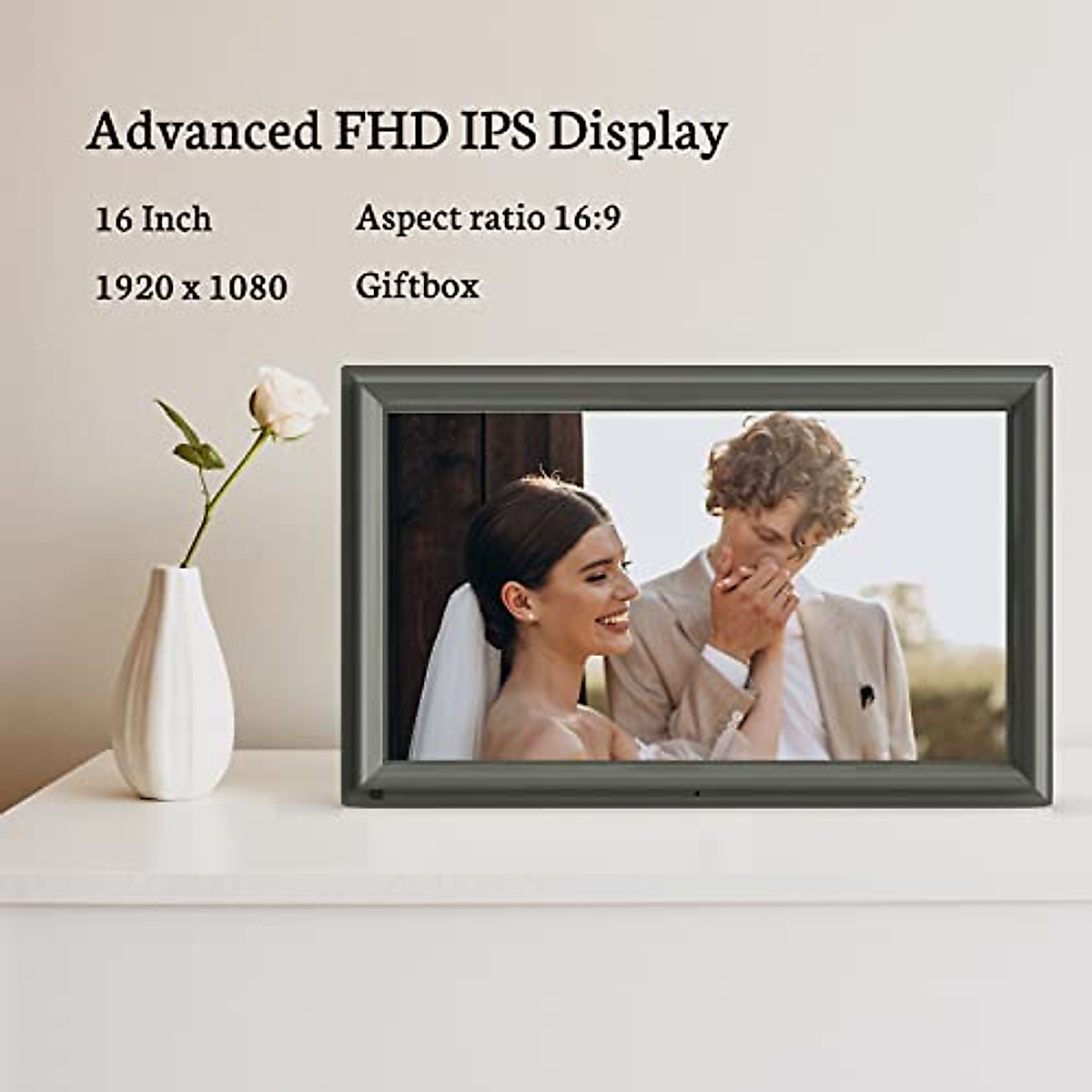 BSIMB 16-Inch 32GB FHD Large WiFi Digital Photo Frame 1920 x 1080 IPS Touch Screen Smart Picture Frame, Remote Control, Auto-Rotate, Wall-Mounted, Easy Setup to Share Photos and Videos via App&Email