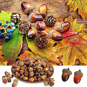Udefineit 100PCS 3cm Artificial Mini Acorns, Fake Fruit Props Lifelike Oak Nut Plants Model Craft for Home Kitchen Table Decor, Thanksgiving Halloween Christmas Festival Decorative Ornaments (2 Pack)