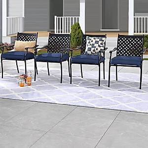 PatioFestival Patio Dining Set 5Pcs Heavy Duty Metal Outdoor Furniture Sets Square Table with 4 Stackable Chairs Blue Cushion