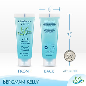 Bergman Kelly - Travel Size 2 in 1 Shampoo & Conditioner - 1 fl oz, 100 PK, Tropical Waterfall - Delight Your Guests w/Invigorating & Refreshing Shampoo Amenities - Small Hotel Toiletries in Bulk