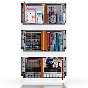 ARAURA 3Pack Collapsible Storage Bin Plastic - 72L Foldable Storage Boxes with Doors and Wheels - Versatile Closet Organizers and Storage for Home, Stackable Storage Boxes for Clothes Camp Toys Books