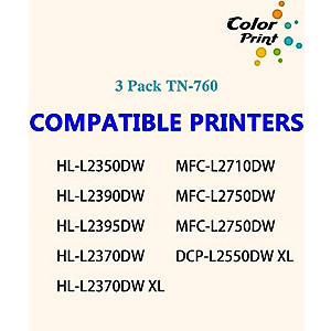 3-Pack ColorPrint Compatible TN760 Toner Cartridge Replacement for Brother TN-760 TN-730 TN730 Work with HL-L2350DW HL-L2395DW HL-L2390DW HL-L2370DW MFC-L2750DW DCP-L2550DW Laser Printer (Black)