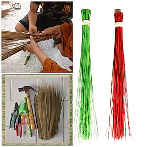 SN SKENNOVA - 1 Piece of 27-28-inch Colorful Asian Coconut leaf Broom Multi-Surface Sturdy Authentic Thai Natrual Broom (Green)