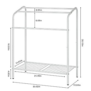 Freestanding Towel Rack White Floor Towel Rack Stand 3 Tier Bath Towel Stand Towel Bar Stand with Shelf Modern Blanket Rack Stand for Living Room Bathroom, Laundry