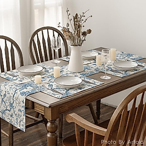 Artoid Mode Bird Floral Leaves Chinoiserie Placemats Set of 4, 12x18 Inch Branches Spring Table Mats for Party Kitchen Dining Decoration