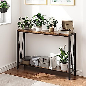 Amyove Console Table, 42.9" Rustic Entryway Table, Industrial 2-Tier Skinny Sofa Table with Shelf, Console Tables for Entryway, Living Room, Hallway, Foyer, Corridor, Office-Rustic Brown