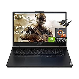 Lenovo Legion 5 15.6" Full HD IPS 120Hz Gaming Laptop (AMD Ryzen 5 4600H, 16GB RAM, 1TB PCIe SSD, GeForce GTX 1650 Ti 4GB), Backlit, WiFi 6, Dolby Atmos, IST Cable, Windows 10 Home
