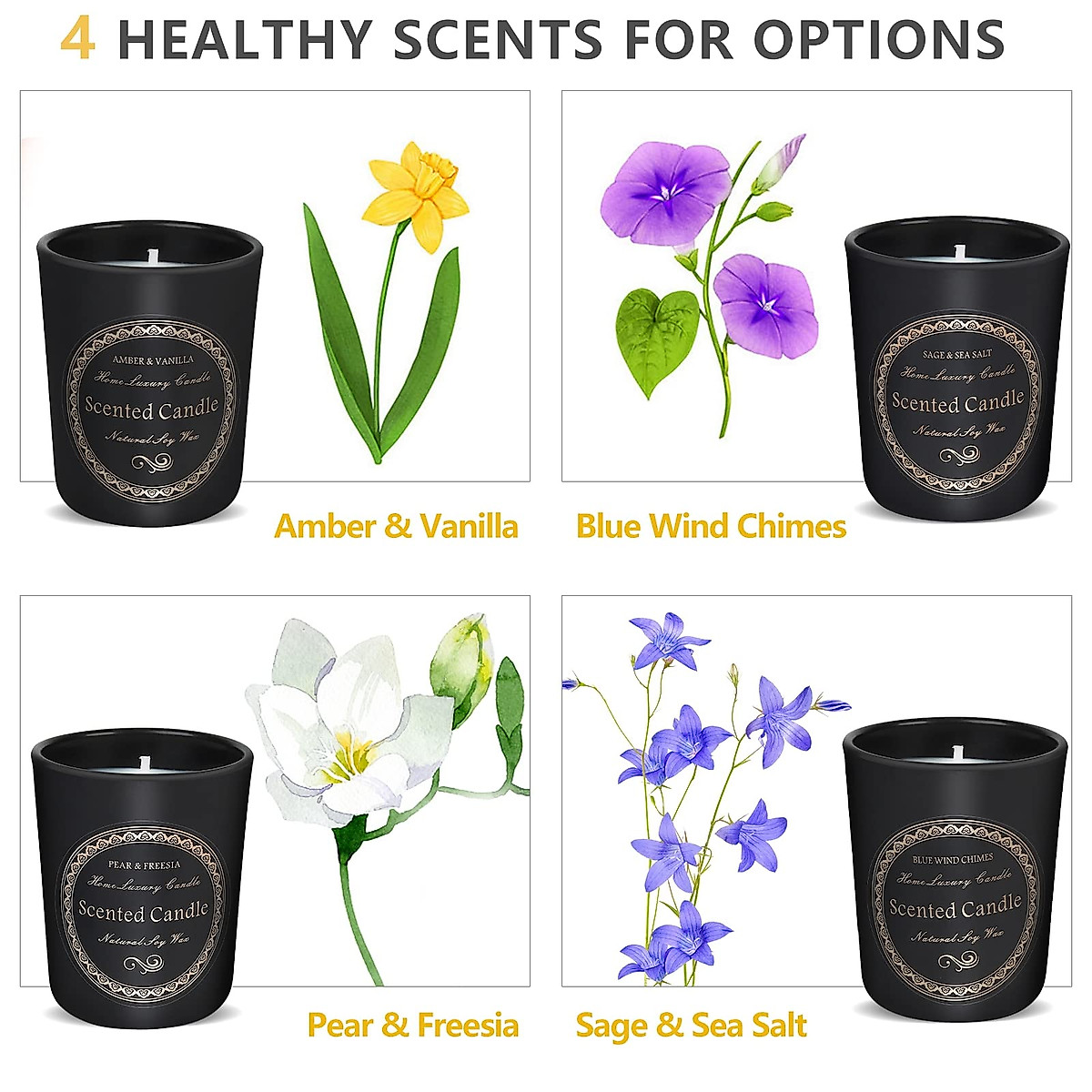 Candles Gifts for Women, Home Scented Candle Set, Soy Candles with Essential Oil, 4x2.2oz Portable Travel Fragrances Scented Candles Gift Set, Christmas Gifts, Birthday Gifts for Women