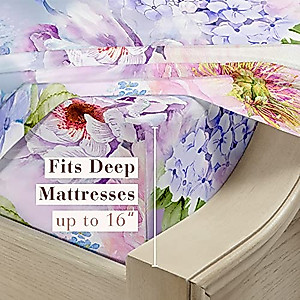 YIYEA Floral Queen Sheet Set - 1800 Thread Count Brushed Microfiber Floral Bed Sheets for Queen Size Bed - Extra Soft, Deep Pocket, Shrinkage and Fade Resistant - 4 Piece Set (Queen)