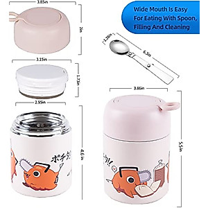 Maxerkeep Food Thermos Japanese Anime Pochita Makima Denji17oz Vacuum Insulated Soup Flask Stainless Steel Lunch Container for Hot Food,Food Jar for Toddlers & Kids