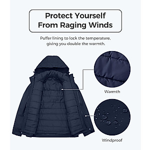 wantdo Men's Windproof Winter Coat Hoodie Puffer Jacket Quilted 3 in 1 jacket Navy XL