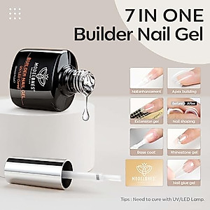modelones Builder Nail Gel, 7-in-One Clear Gel Builder for Nail Thickening, LED Nail Lamp Cured Hard Gel Nail Strengthener Extension Gel Base Rhinestone Nail Glue Gel in a Bottle