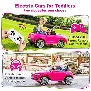 FXIONA Kids Electric Cars for Toddler Ride On with Parent Remote Control Vehicles for Girl and Boy Ride in 12V Battery Power 4 Wheels Mercedes Benz Big Toys Baby Toddler Car Music Light 3 Speed(Pink)