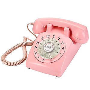 Yopay Pink Retro Old Fashioned Rotary Dial Telephone, Vintage Mechanical Ringer Phone Landline Desk Phone for Home, Office, Bar, Hotel