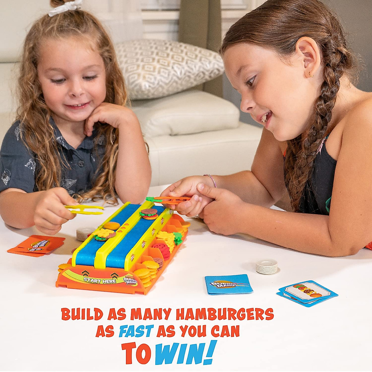 Fotorama Burger Mania Sizzling Build-A-Burger Game, Fast-Paced Conveyor Belt Fast Food Thrill Competition, Develops Fine Motor Skills and Dexterity, for Children Ages 6 and Up