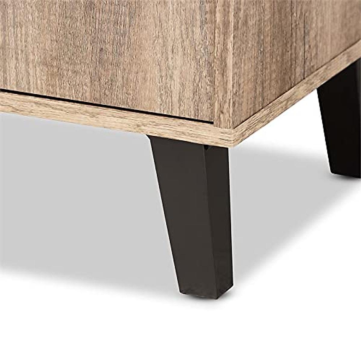 BOWERY HILL Modern Oak Finished Wood 2-Door Shoe Cabinet with Open Shelves