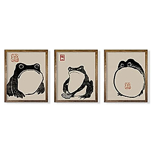 Japanese Frog Wall Art Decor - Japanese Matsumoto Hoji Poster Print - Wabi Sabi - Cute Funny Animal Poster for Bathroom Decor - Kids Room Decor - Vintage Japandi Pictures Set - Japan Decor, Japan Gift