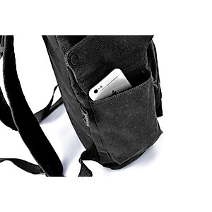 Black Canvas Backpack Vintage Backpack Daypack for Men Women Laptop School Travel Rucksack