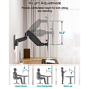 MOUNT PRO Single Monitor Wall Mount for 13 to 32 Inch Computer Screens, Gas Spring Wall Monitor Arm Holds Up to 17.6lbs, Full Motion Adjustable Wall Monitor Mount, VESA Mount 75x75, 100x100